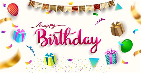 생일 축 하에 대 한 풍선 색종이와 선물 상자 디자인 서식 파일 인사말 카드와 포스터에 대 한 행복 한 생일 타이포 그래피 벡터