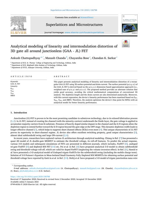 Pdf Analytical Modeling Of Linearity And Intermodulation Distortion Of 3d Gate All Around