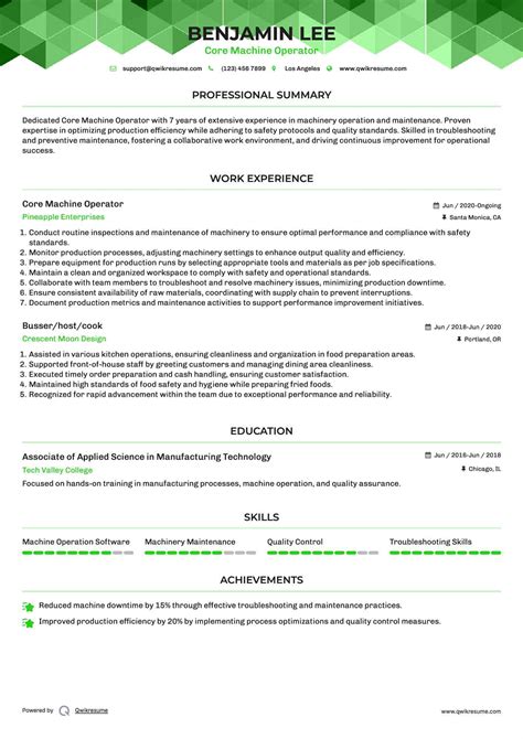 Example Of Machine Operator Resume At Kai Chuter Blog