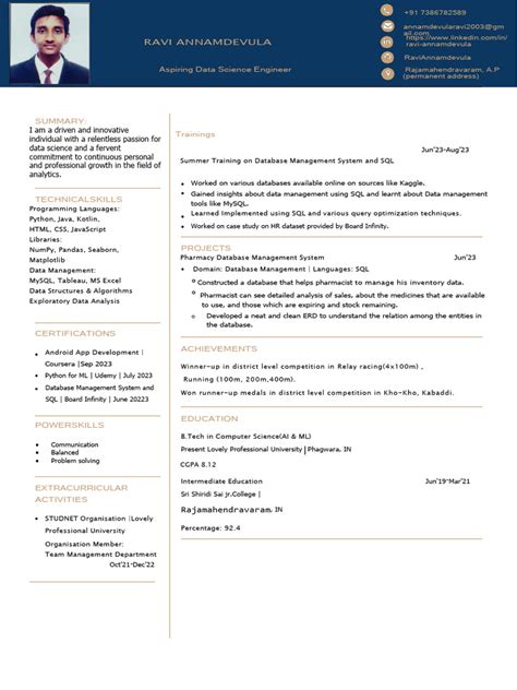 Cv Format Lpu Pdf Databases Data Science