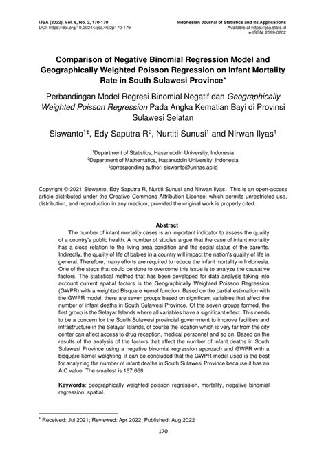 Pdf Comparison Of Negative Binomial Regression Model And Geographically Weighted Poisson