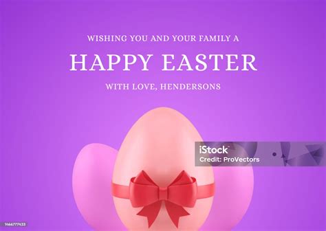 해피 부활절 핑크 치킨 달걀 활 리본 축제 3d 인사말 카드 현실적인 벡터 일러스트 레이 션 리본에 대한 스톡 벡터 아트 및 기타 이미지 Istock