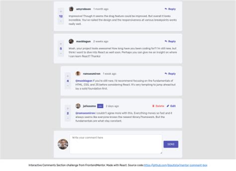 Interactive Comments Section Using React Coding Challenge Solution