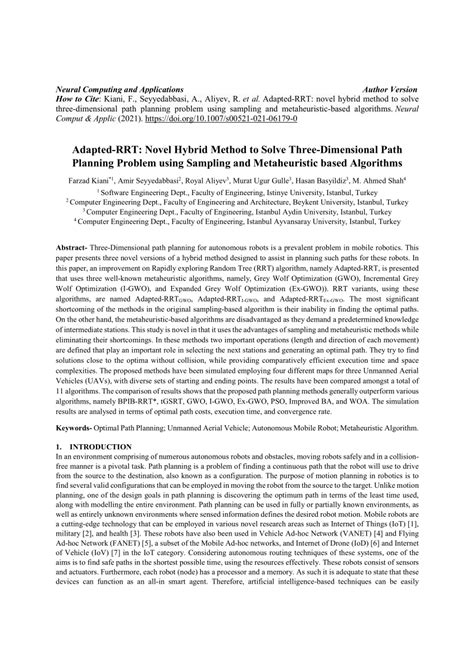 Pdf Adapted Rrt Novel Hybrid Method To Solve Three Dimensional Path Planning Problem Using