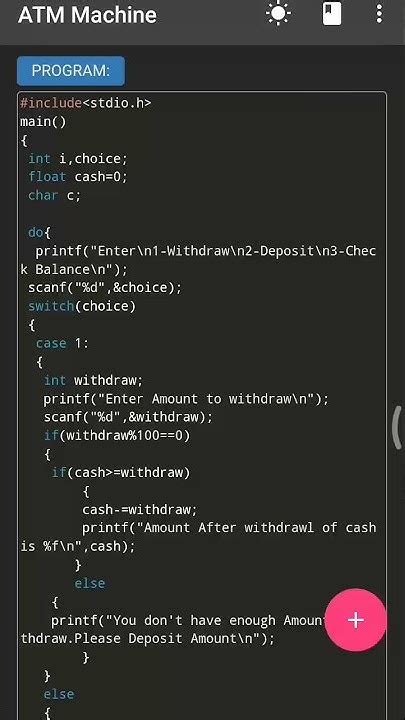 Atm Machine Program In C Language C Language Programming 🔥🔥shorts