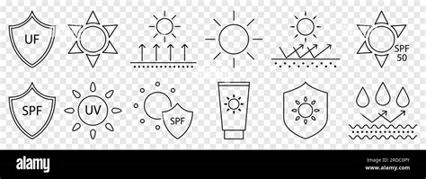 Sun Protection Line Icons Sunscreen And Uv Protection Concept Vector