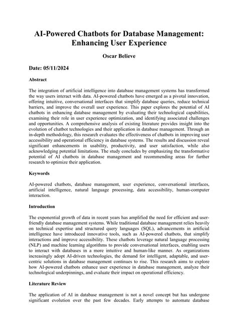 Pdf Ai Powered Chatbots For Database Management Enhancing User