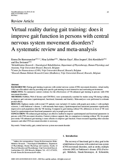 Pdf Virtual Reality During Gait Training Does It Improve Gait Function In Persons With