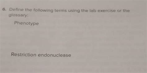 Solved Define The Following Terms Using The Lab Exercise Or