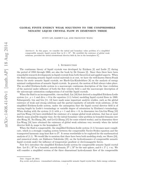 Pdf Global Finite Energy Weak Solutions To The Compressible Nematic Liquid Crystal Flow In