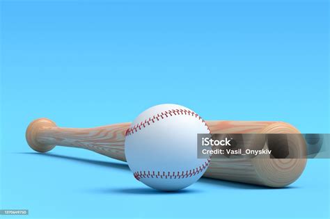 파란색 배경에 나무 프로 소프트볼 이나 야구 방망이와 공 3차원 형태에 대한 스톡 사진 및 기타 이미지 3차원 형태 야구 배트 Istock