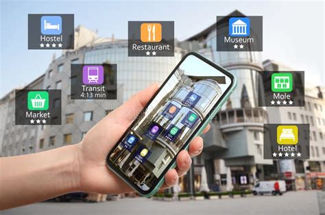 Smartphone With Map Gps Navigation App On The Screen In Female H Stock Photo Image Of Location