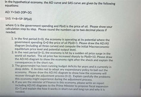 Solved In The Hypothetical Economy The Ad Curve And Sas