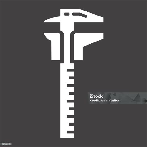 버 니 어 캘리퍼스 문자 모양 아이콘 빌드 및 수리 슬라이딩 스케일 기호 벡터 그래픽 검은 배경에 Eps 10 솔리드 패턴 강철에 대한 스톡 벡터 아트 및 기타 이미지