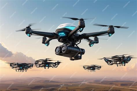 premium photo sky guardians collaborative inspection with autonomous drone swarms in flat vector