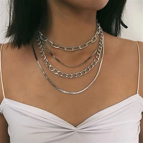 Silver Layered Chain Set Color Silver Size Os Jewelry Fashion