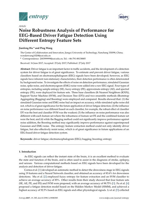 Pdf Noise Robustness Analysis Of Performance For Eeg Based Driver Fatigue Detection Using
