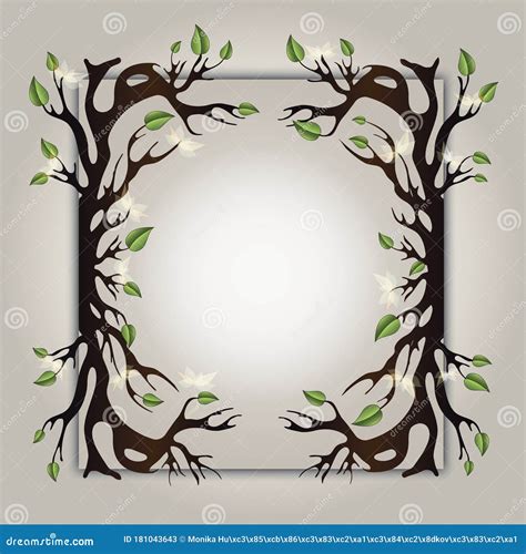 Tree Roots Leaves As Frame Paper Background Blank Clipart And Illustrations