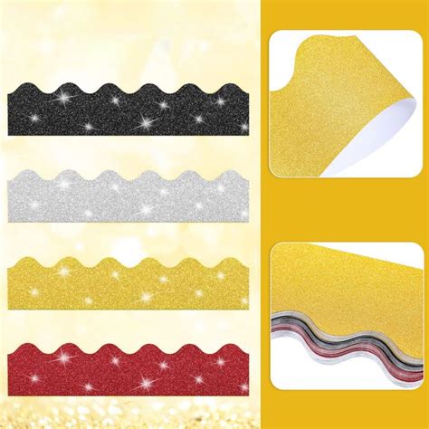 Wavy Bulletin Board Borders Scalloped Edge Borders Sparkling Classroom Border Trim 30pcs Glitter