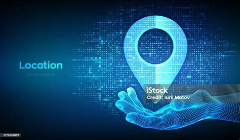 Point Of Location Icon Made With Binary Code In Wireframe Hand Pointer Of Map Gps Pointer