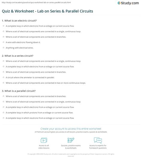 Quiz Worksheet Lab On Series Parallel Circuits Study Com