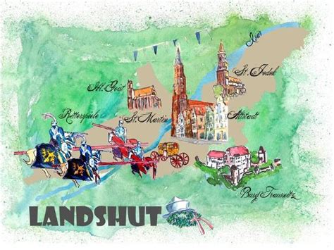 Landshut Germany Travel Poster Favorite Map With Touristic Highlights