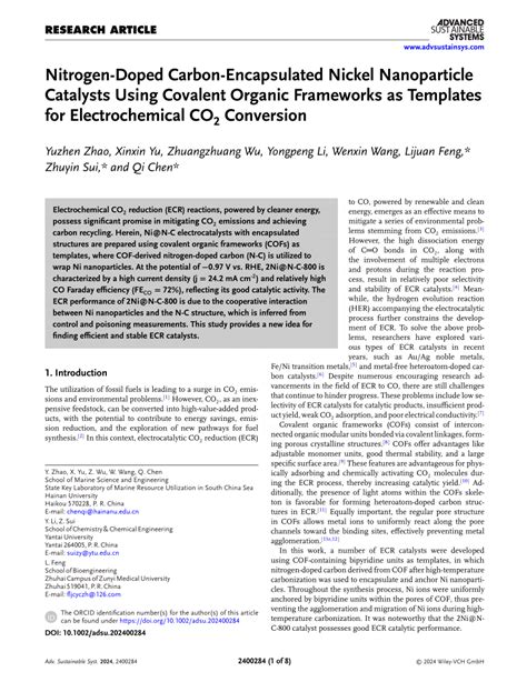 Nitrogen‐doped Carbon‐encapsulated Nickel Nanoparticle Catalysts Using Covalent Organic