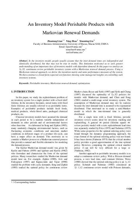 Pdf A Perishable Inventory Model With Markovian Renewal Demands