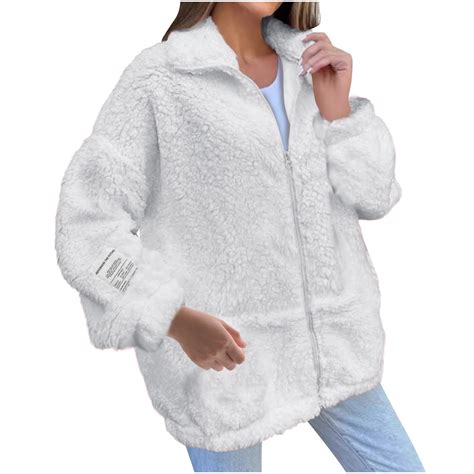 White Women Thick Thermal Fuzzy Basic Jacket Coats For Women Long