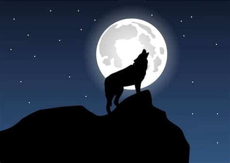 Lobo E Lua Vetor Premium
