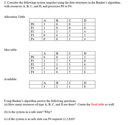 solved 3 consider the following system snapshot using the