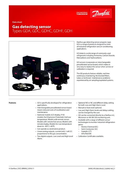 PDF Data Sheet Gas Detecting Sensor Types GDA GDC Files Danfoss Com Technicalinfo Dila