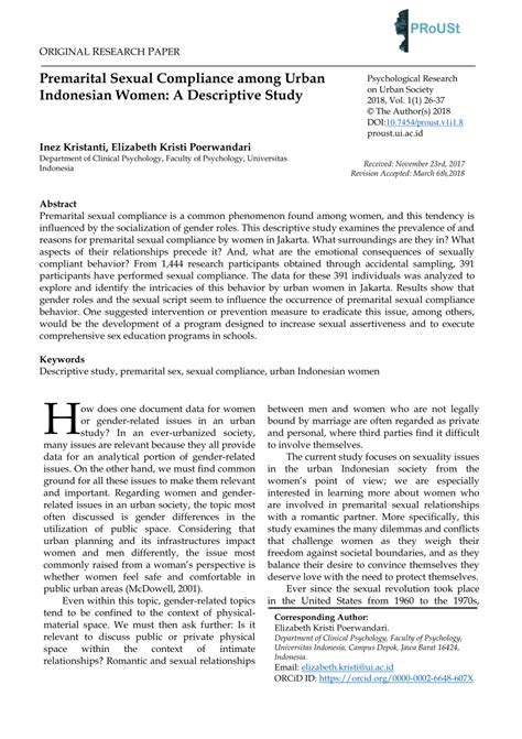 Pdf Premarital Sexual Compliance Among Urban Indonesian Women A