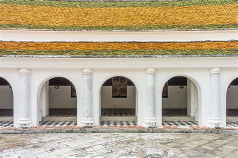 Buddhist Religion Architecture With Corridor Of Wat Phra Pathommachedi Ratcha Wora Maha Wihan