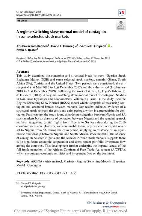 A Regime Switching Skew Normal Model Of Contagion In Some Selected