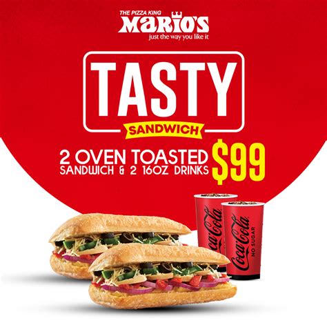two oven toasted sandwiches and a two drinks mymarios