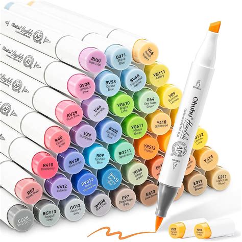 Ohuhu Alcohol Brush Markers 48 Mid Tone Colors Dual Tips Alcohol Based