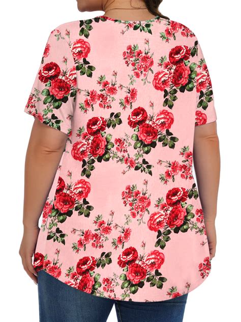 Fantaslook Womens Floral Blouses Plus Size Tunic Tops Short Sleeve Loose Fit Summer Shirts
