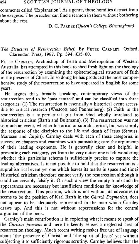 The Structure Of Resurrection Belief By Peter Carnley Oxford