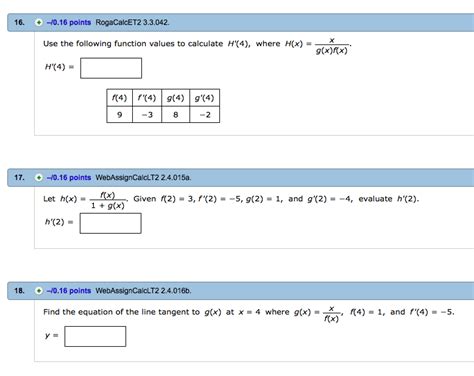 Solved Use The Following Function Values To Calculate Let