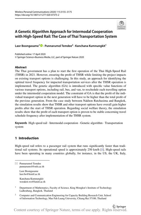 A Genetic Algorithm Approach For Intermodal Cooperation With High Speed Rail The Case Of Thai