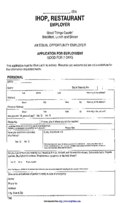 Ihop Restaurant Employer Application For Employment Pdfsimpli
