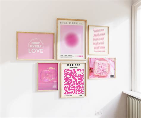 6 Pink Aesthetic Wall Art Posters Instant Download Printable Etsy