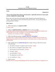 CS110 Week 2 Hmwk Questions Docx CS 110 INTRODUCTION TO COMPUTER SCIENCE Name Homework 2