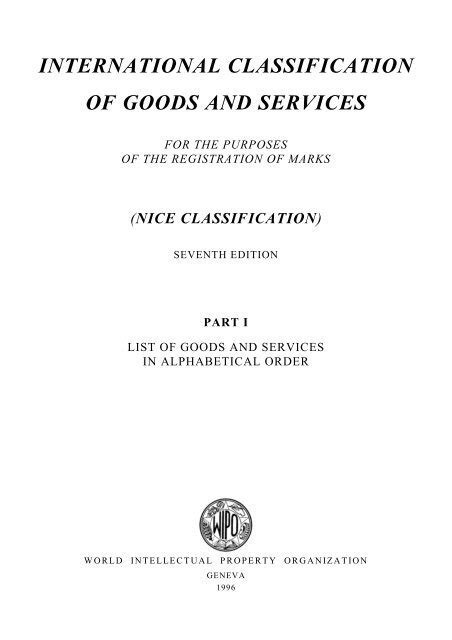 International Classification Of Goods And Services Wipo