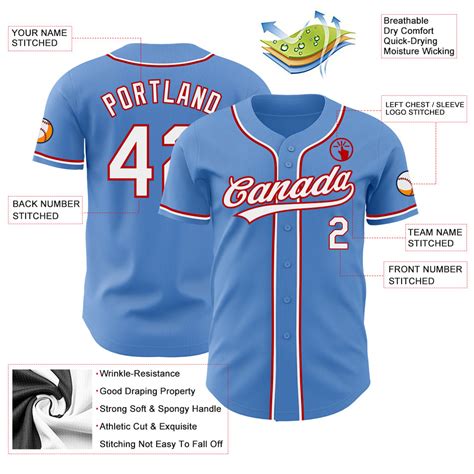 Custom Powder Blue White Red Authentic Baseball Jersey Free Shipping