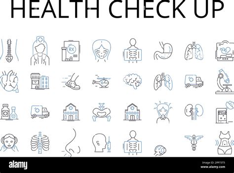 Health Check Up Line Icons Collection Medical Exam Physical Test Wellness Assessment Health