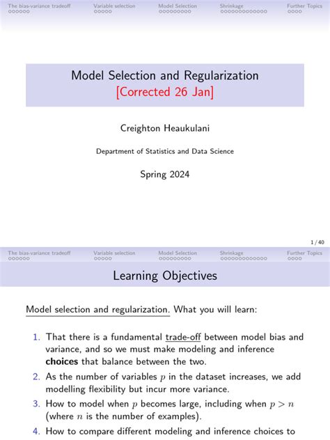 Week 2 Model Selection And Regularization Corrected 26 Jan Pdf