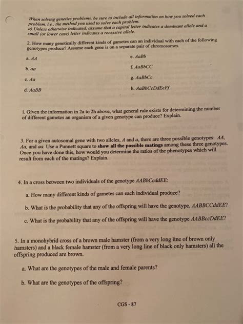 Solved Part B Genetics Problem Solving Answer Questions 1