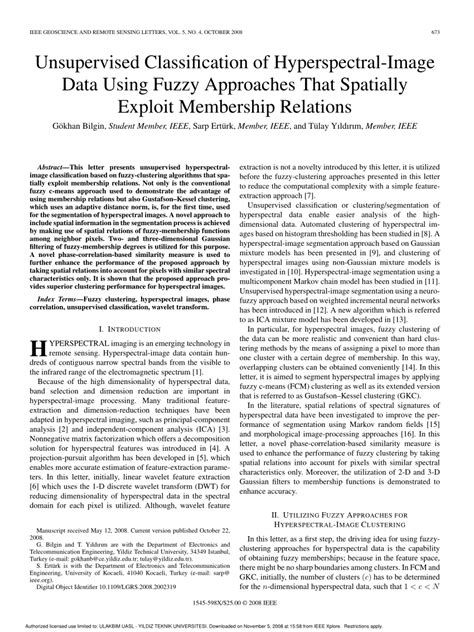 Pdf Unsupervised Classification Of Hyperspectral Image Data Using